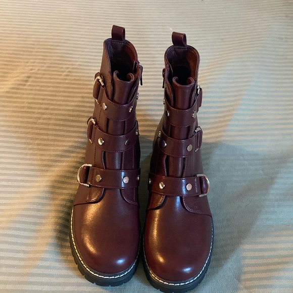 SO | Shoes | So Nwot Maroon Combat Boots Silver Hardware Size 85 | Poshmark